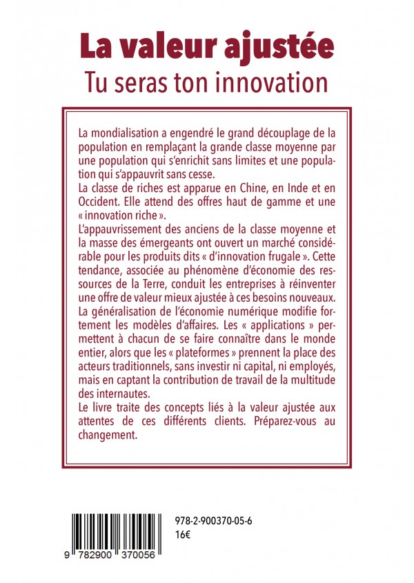 "La valeur ajustée : Tu seras ton innovation" de Jacques Leger